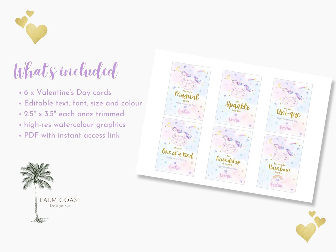 Editable Unicorn Valentine Cards for Kids, Classroom Valentines ...