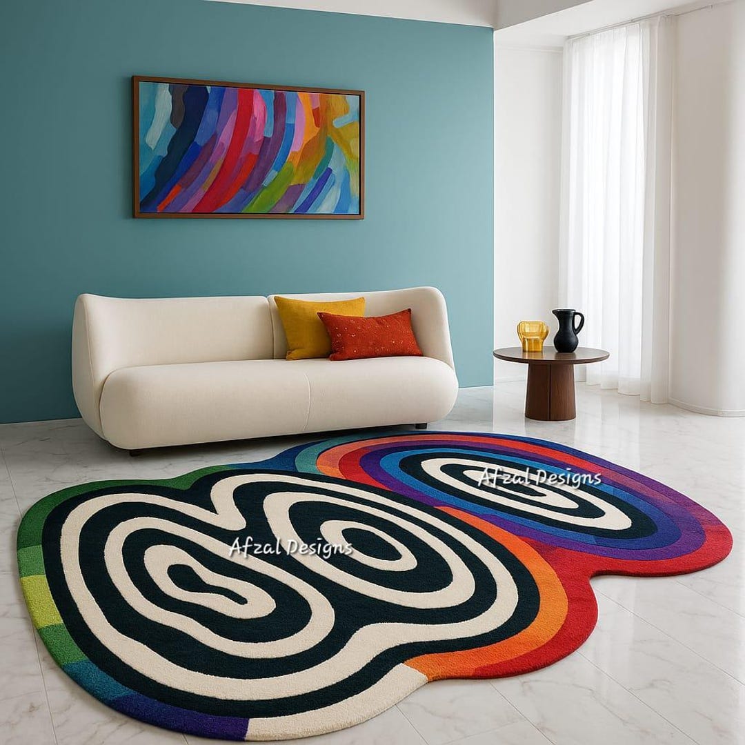 Modern Abstract Round Circle Rug Multicolor Overlapping Design for ...