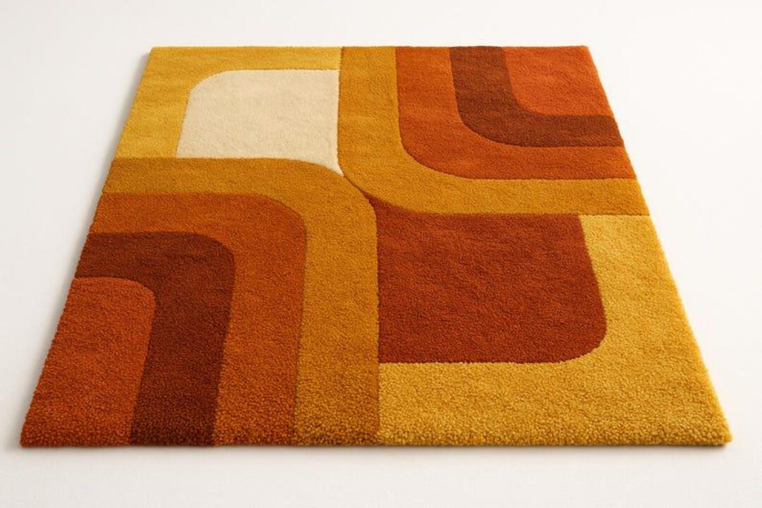Tufted Area Rug | 70s Geometric Color Block Wool Carpet - Etsy