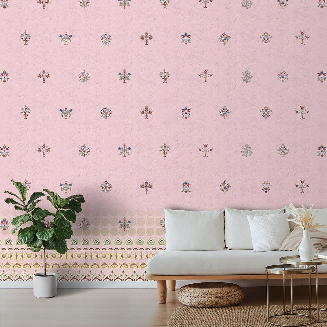 Pink Beautiful Indian Motifs Pattern Wallpaper for Luxury Room Decor ...