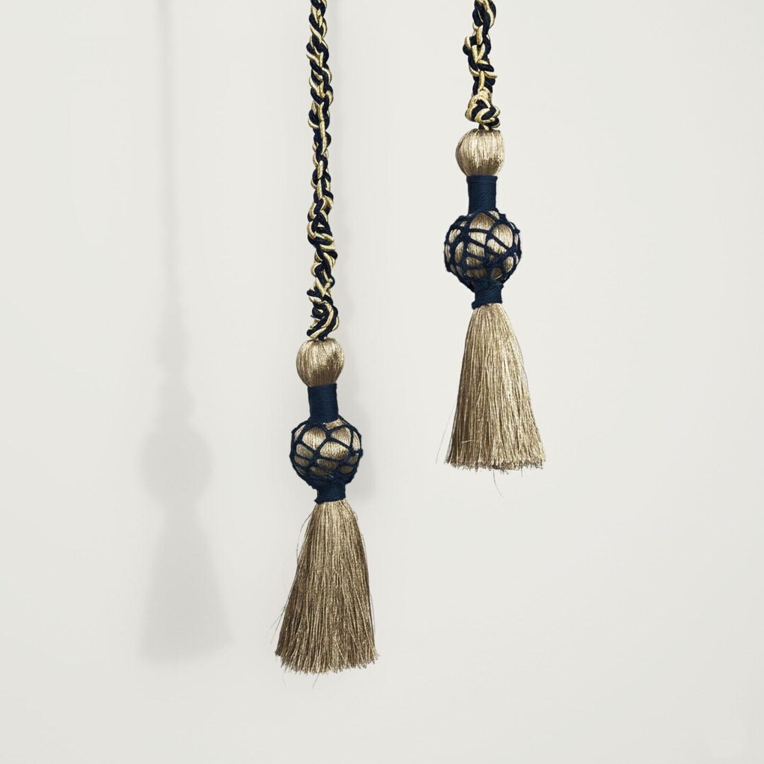 Regal Twist Handcrafted Caged Curtain Tieback - Luxury Navy and Gold ...
