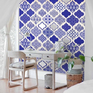 Seamless Blue Turkish Tile Pattern Customised Wallpaper for Walls - Etsy