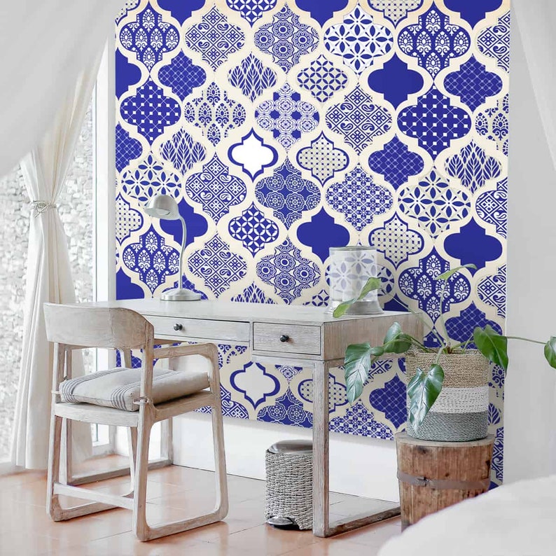 Seamless Blue Turkish Tile Pattern Customised Wallpaper for Walls - Etsy