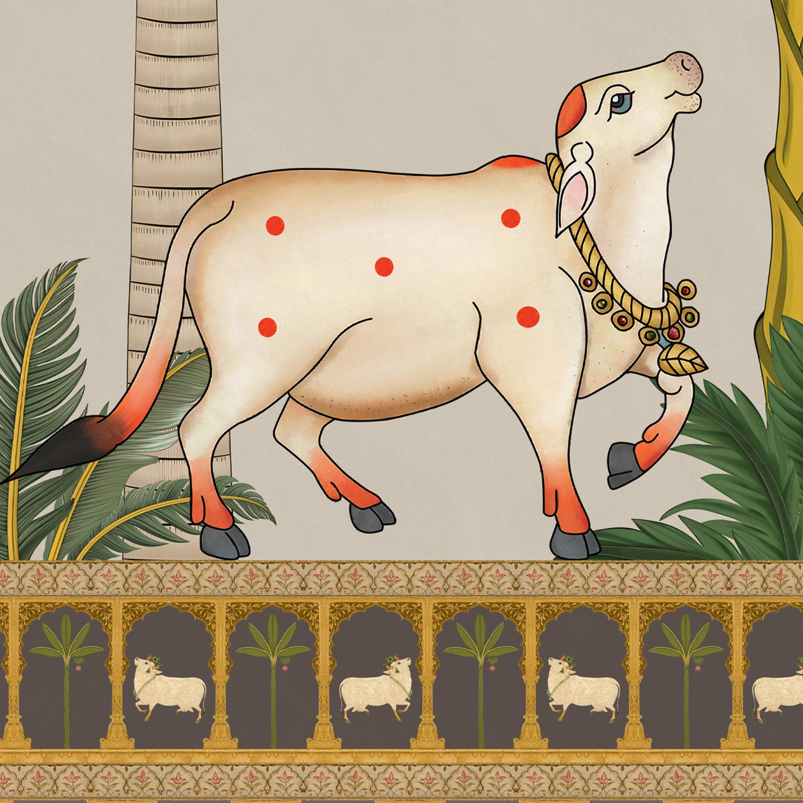 Pichwai Wallpaper for Lobby and Temple Walls, Surabhi Pichwai Design ...