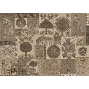 Geet Madhubani Indian Wallpaper, Vintage Brown , Traditional Wall Decor ...