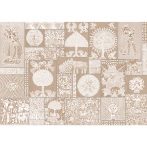 Geet Madhubani Indian Wallpaper, Clay Beige , Traditional Wall Decor ...