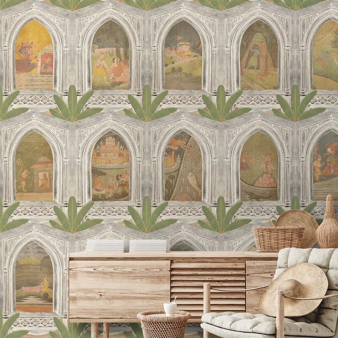 Indian Wallpaper Depicting Ramayana, Life Story of Ram and Site, Luxury ...