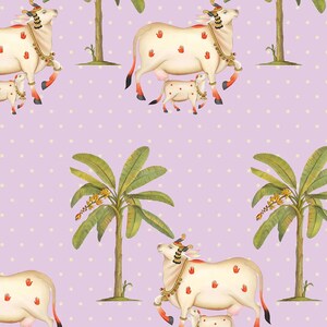 Pichwai Wallpaper Beautiful Cows in Mauve Chevron Pattern, Traditional ...