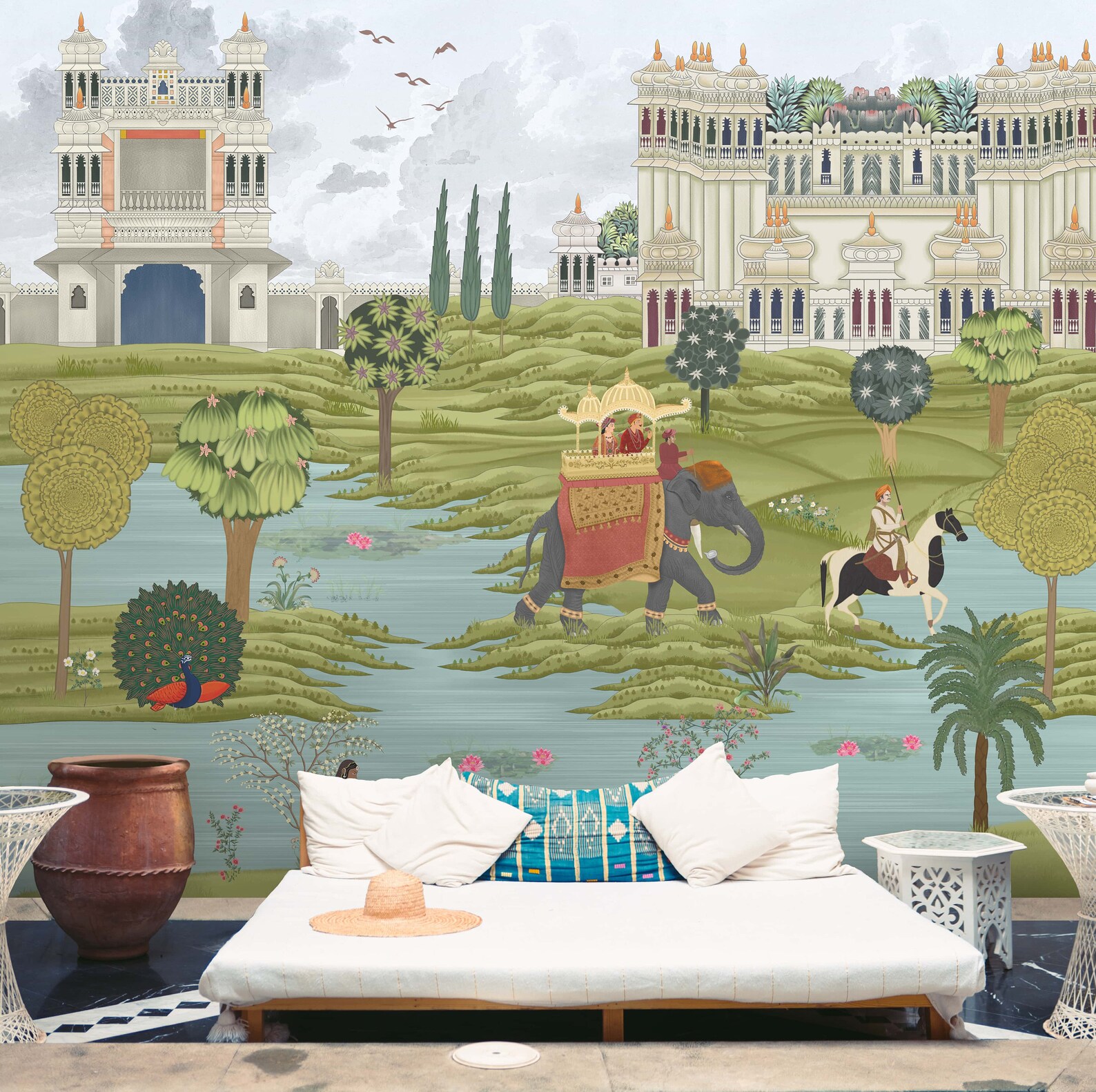 Indian Mughal Wallpaper: King & Queen Royal Garden Canvas Wall Mural - Etsy