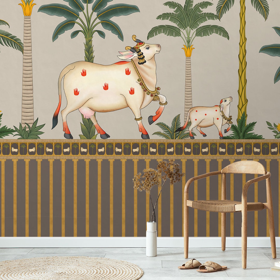 Pichwai Wallpaper for Lobby and Temple Walls, Surabhi Pichwai Design ...