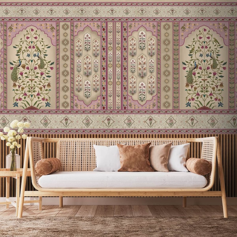 Madhuban Indian Floral Wallpaper - Jharoka Pink Design Suneherii ...