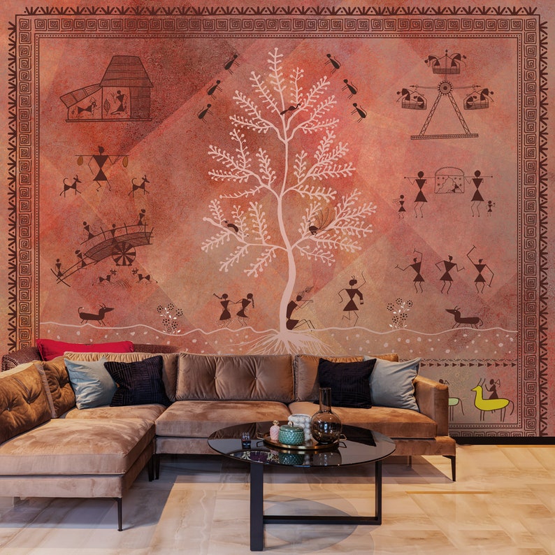 Chitra, Modern Indian Warli Art Design Wallpaper Design for Walls - Etsy