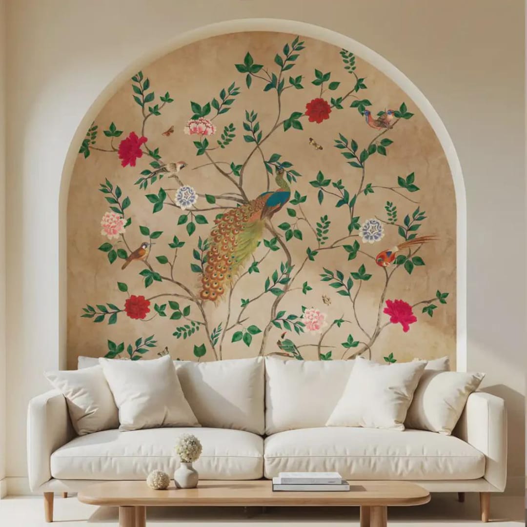Pakhi Chinoiserie Wallpaper – Custom Bird Wall Mural for Living Room ...