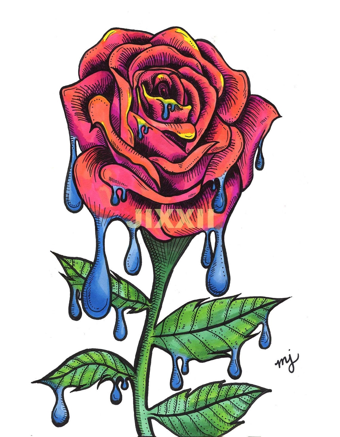 Pink Drippy Rose - Art Print - Etsy