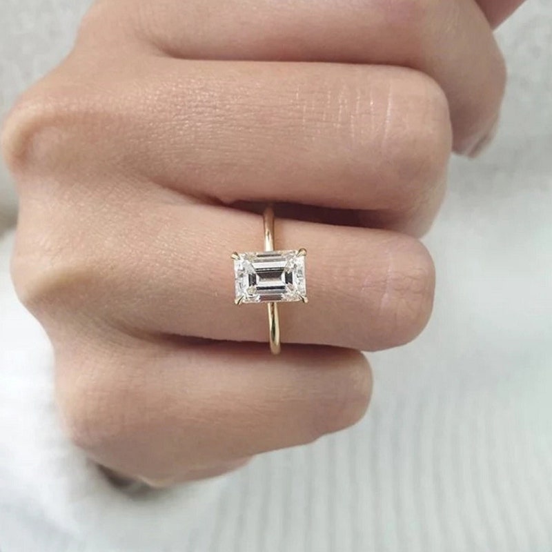 Emerald Cut Moissanite Ring - Etsy