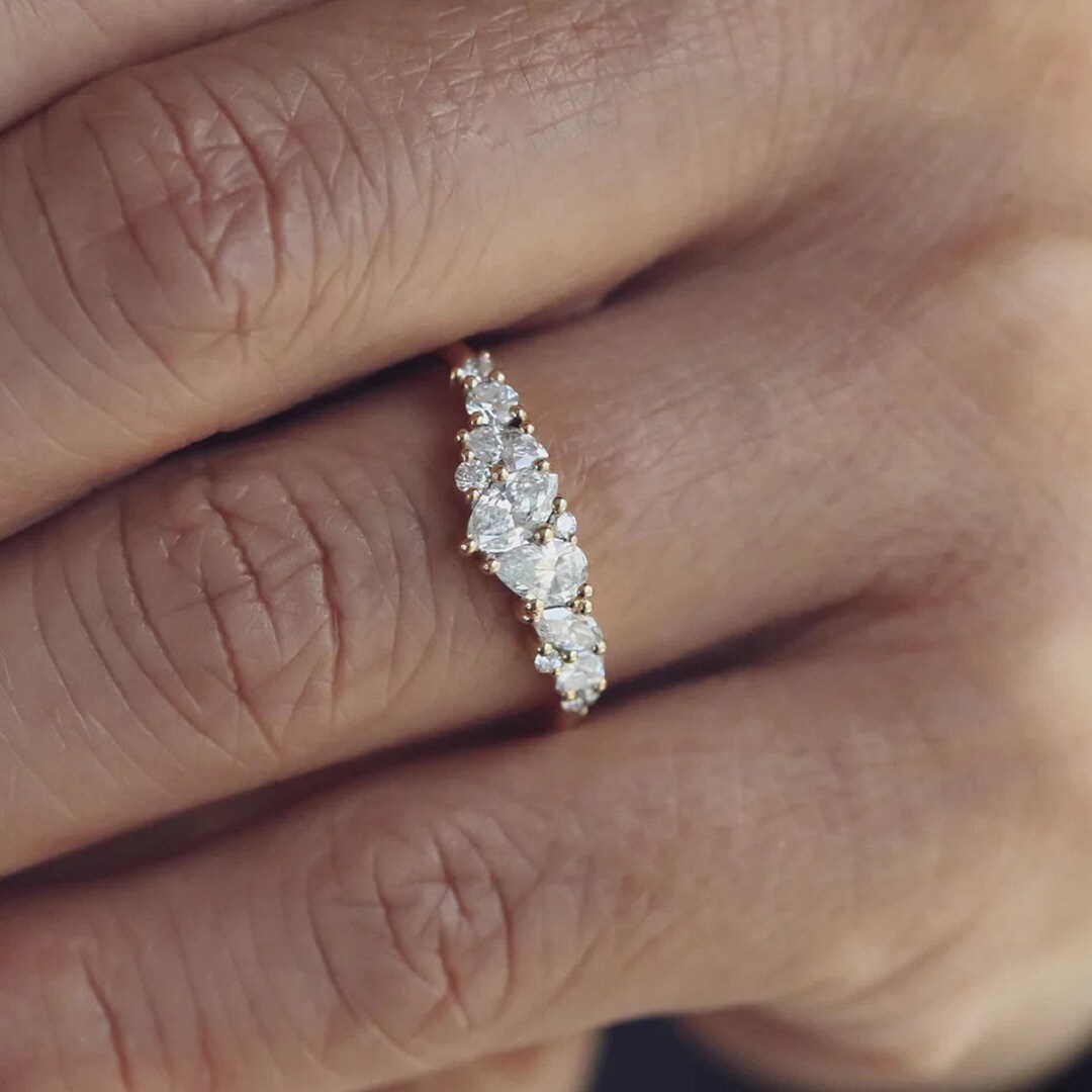 Antique 0.81 TC Multi Stone Wedding Ring-14k Solid Yellow Gold-pear ...