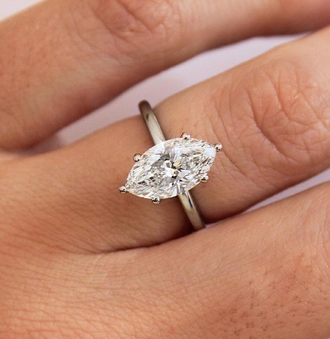 Gorgeous 6 Claws Marquise Cut Solitaire,2.0 CT Marquise Cut Moissanite ...