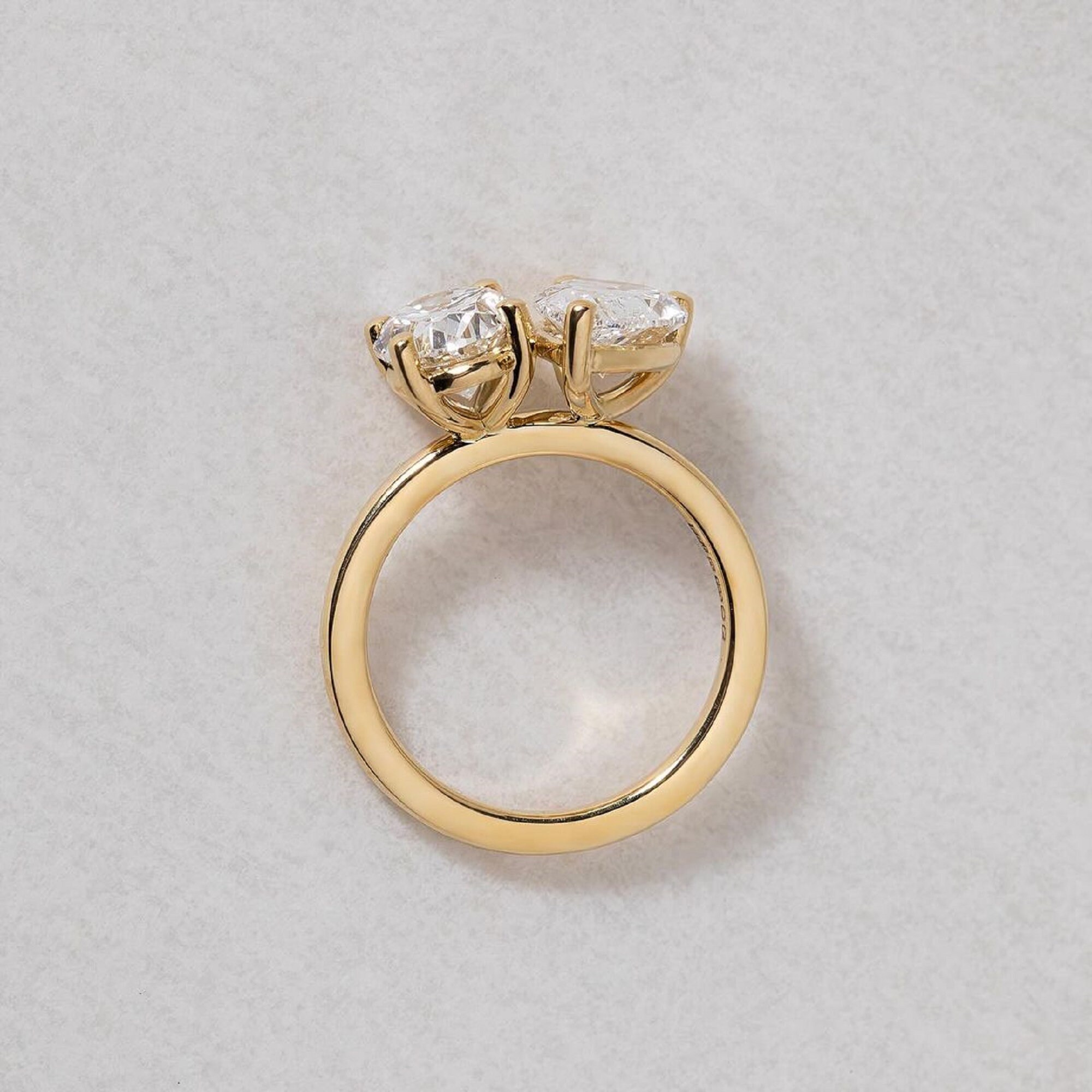 14k Solid Yellow Gold Toi Et Moi Ring,3.25 TC Oval & Elongated Pear Cut ...