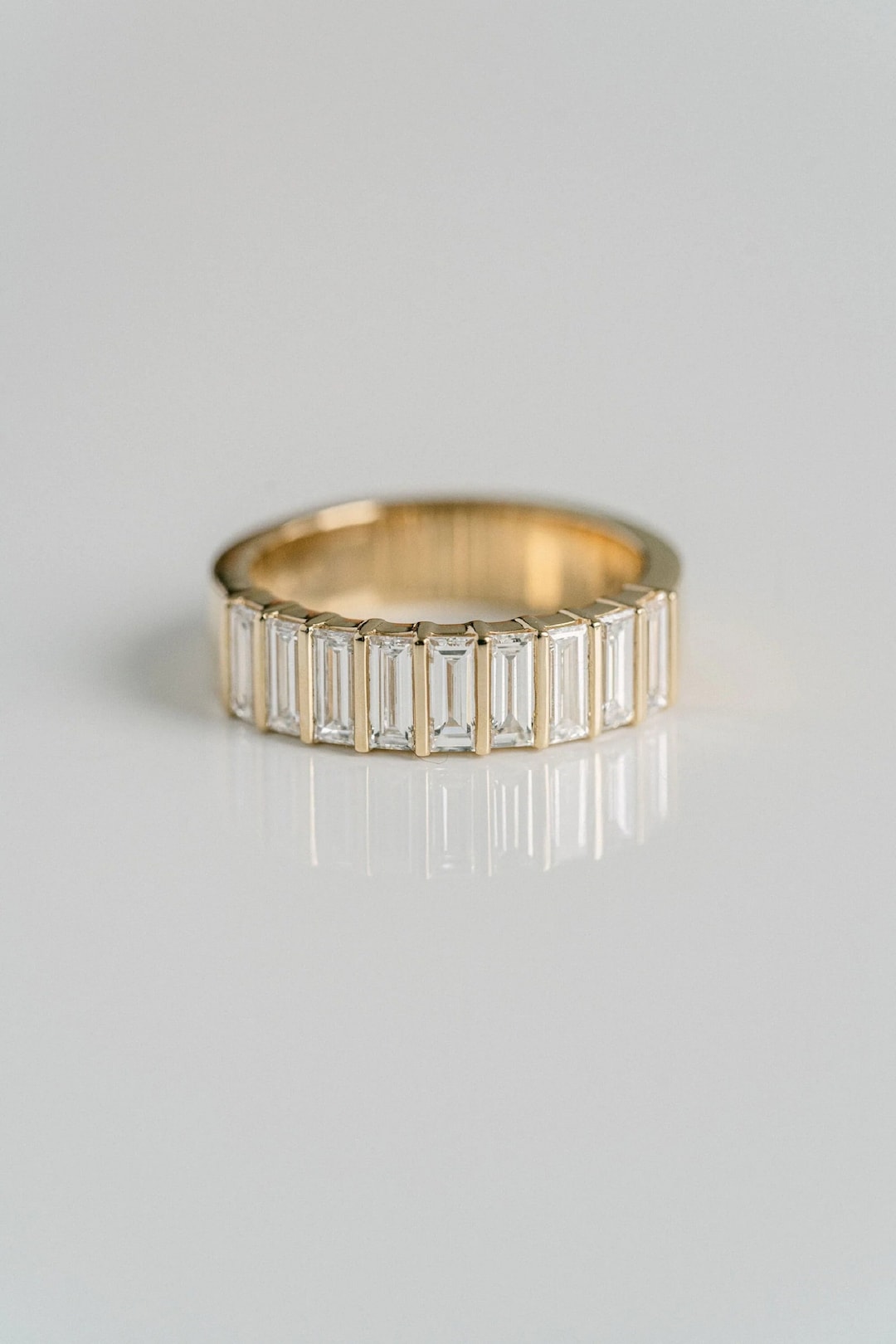 Vintage 1.80 TC Straight Baguette Cut Wedding Band 14k Solid Yellow ...