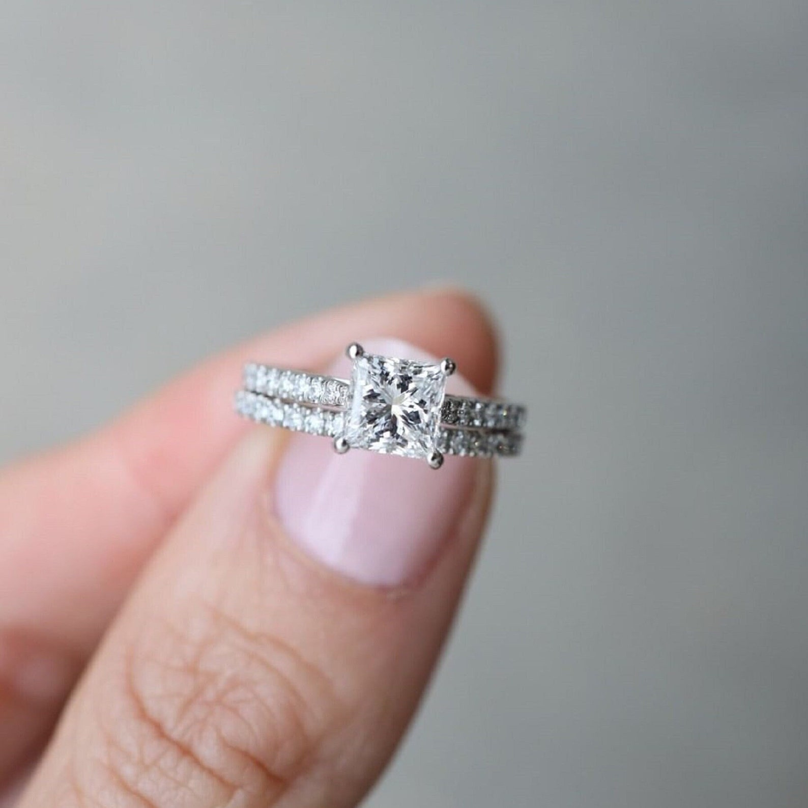 Dainty 1.25 CT Princess Cut Engagement Ring Set-square Cut Moissanite ...