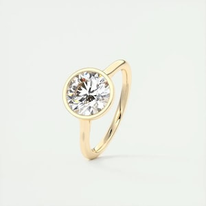 Minimalist 1.5 CT Round Cut Bezel Set Ring, Brilliant Round Cut Ring ...