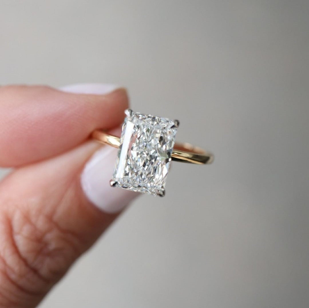 Minimalist 3.31 CT Radiant Cut Wedding Ring-crushed Ice Elongated ...