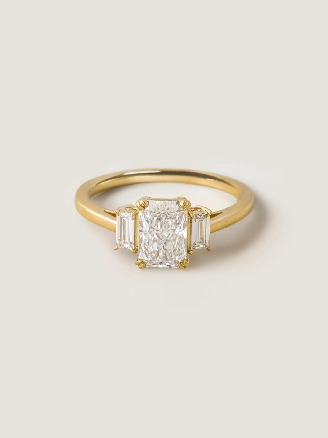 14k Solid Yellow Gold Proposal Ring 1.86 TC Elongated Radiant Cut ...