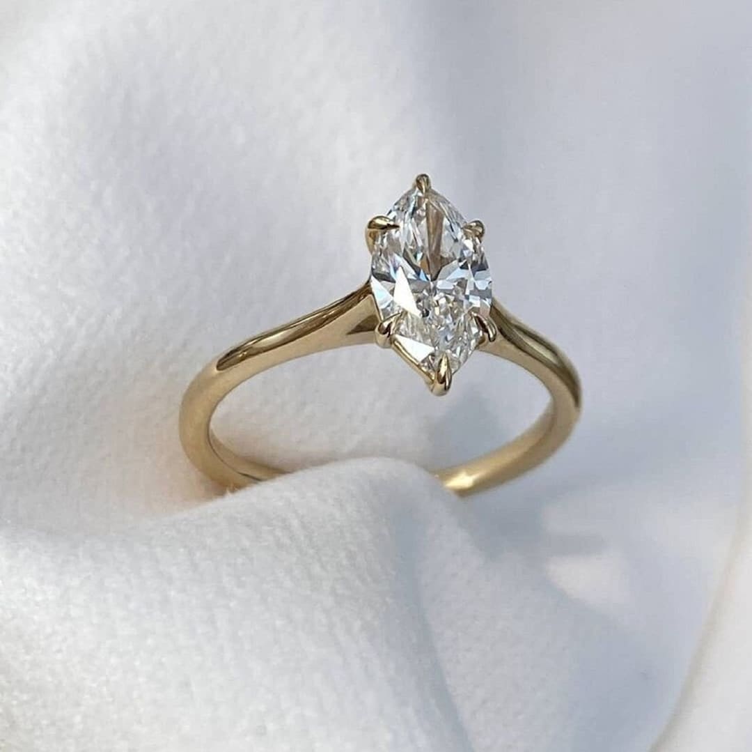 14k Solid Yellow Gold Marquise Cut Solitaire-1.5 CT Marquise Cut ...