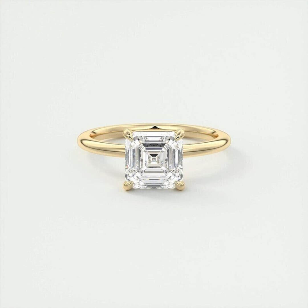 Minimalist 1.50 CT Asscher Cut Solitaire Ring • Excellent Square Cut ...