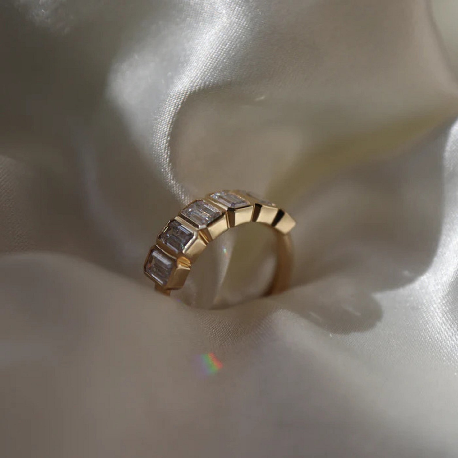 1.80 TC Emerald Cut Moissanite Wedding Band,5x3 MM Emerald Half ...