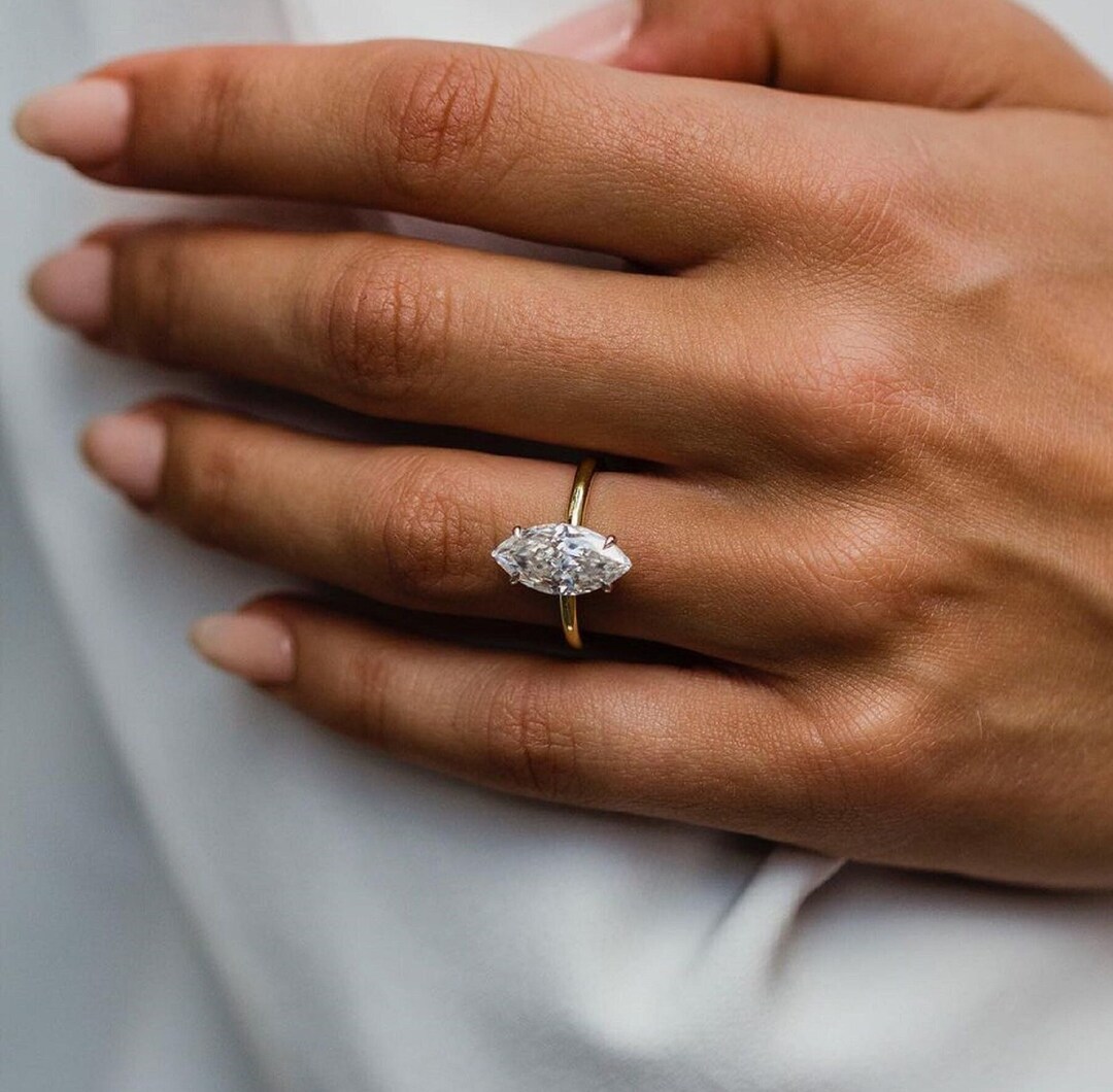 2.5 CT Hybrid Iced Out Marquise Cut Solitairemarquise Cut Moissanite14k ...