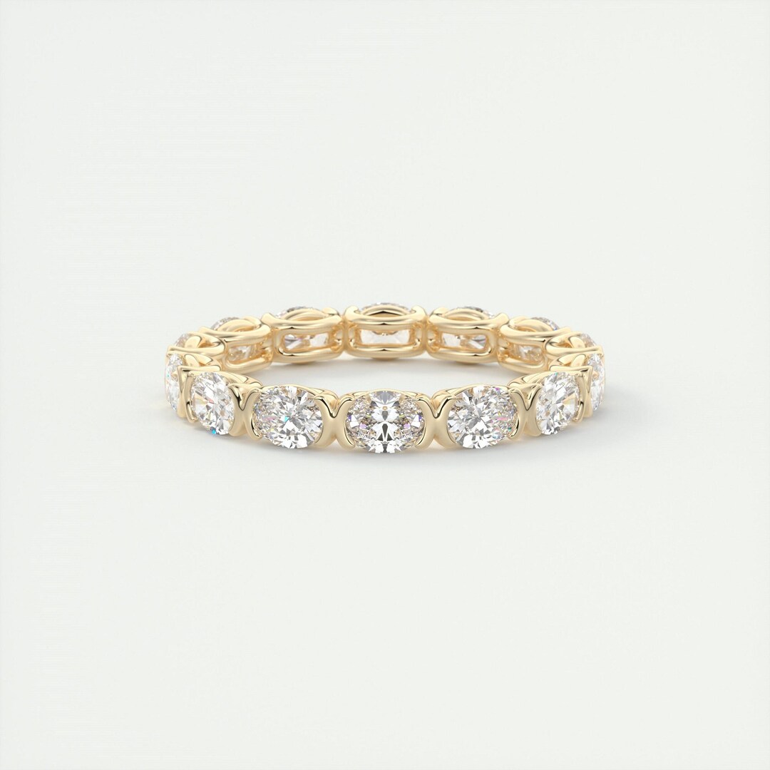 14k Solid Yellow Gold Wedding Band 2.10 TC Oval Cut Moissanite Half ...