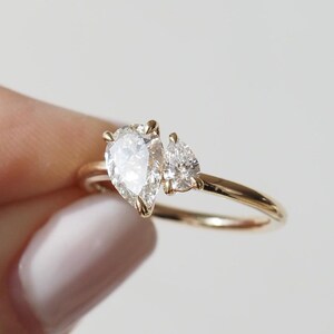 1.55 TC Double Pear Cut Two Stone Ring • You N Me Wedding Ring • 14k ...