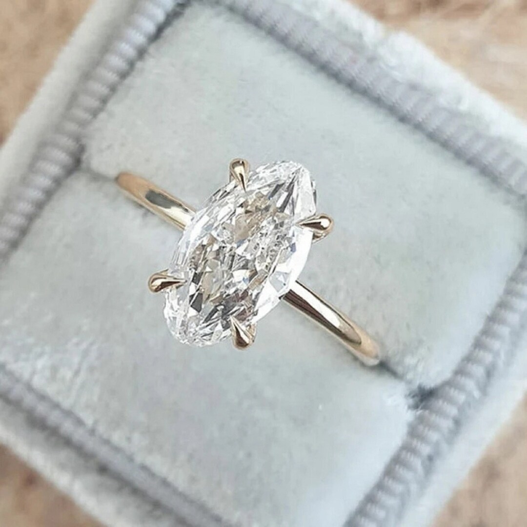 1.50 CT Modern Moval Cut Moissanite Ring_moval Cut Solitaire Ring_14k ...