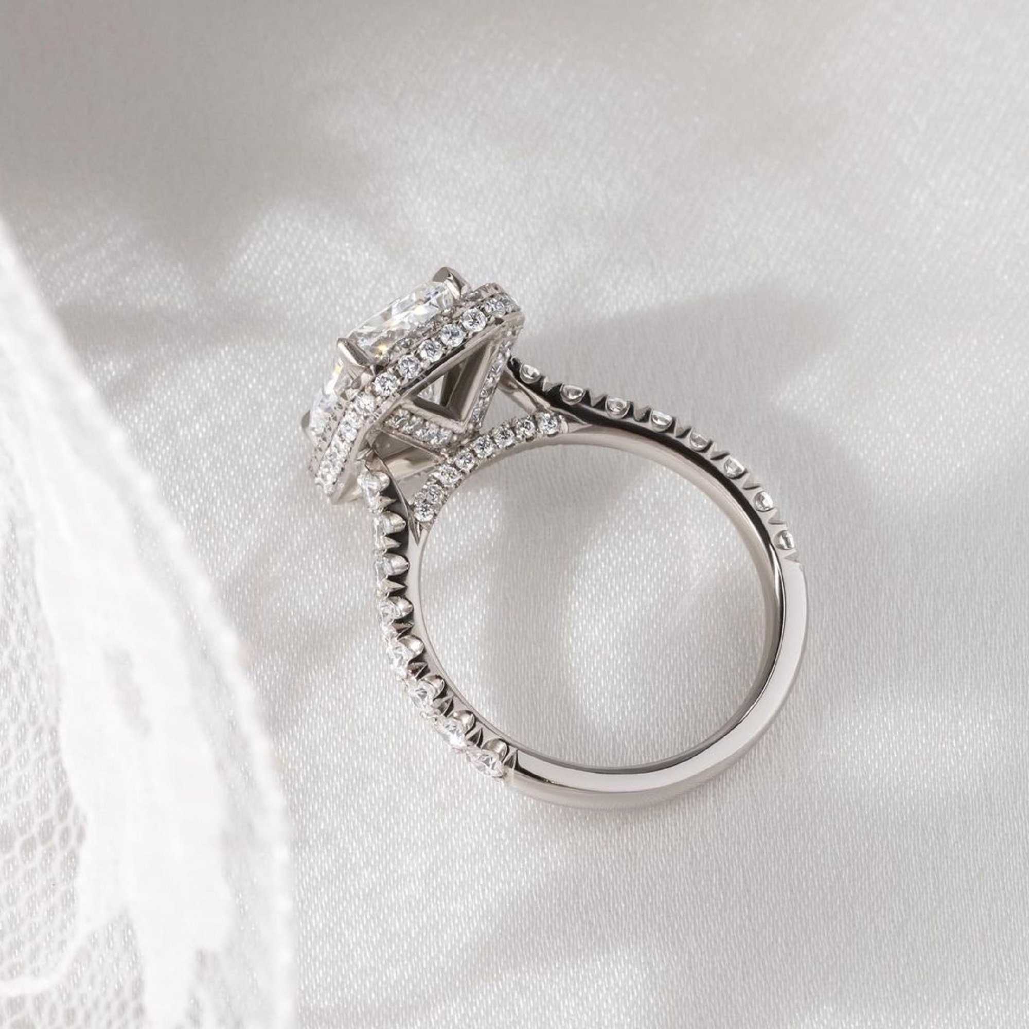4.43 TC Radiant Cut Solitaire • Art Deco Wedding Ring • Handmade Halo ...