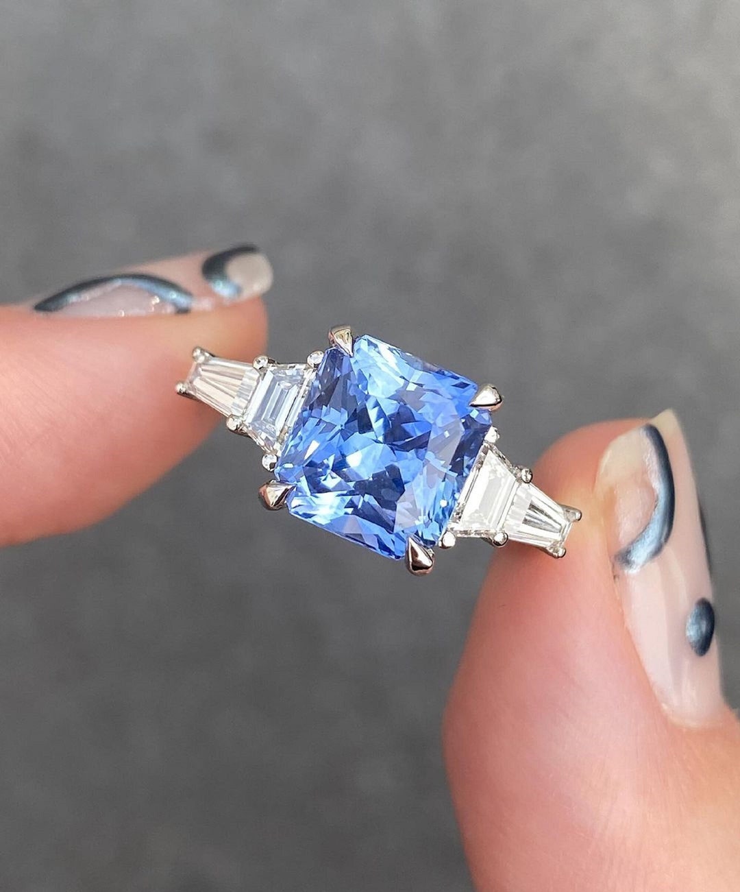 4.25 CT Square Radiant Cut Five Stone Ring|radiant Cut Blue Sapphire ...