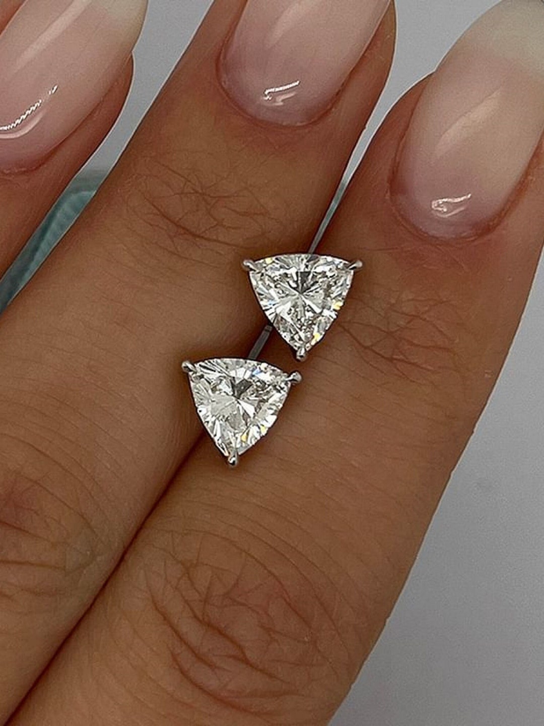 14k Solid White Gold Trilliant Cut Stud Earrings,moissanite Diamond ...