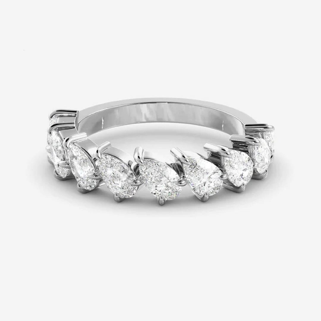 950 Platinum Pear Cut Wedding Band 1.89 TC Pear Cut Moissanite Band ...