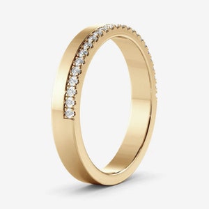 3 MM Wide 14k Solid Gold Wedding Band 0.15 TC Brilliant Round Cut ...