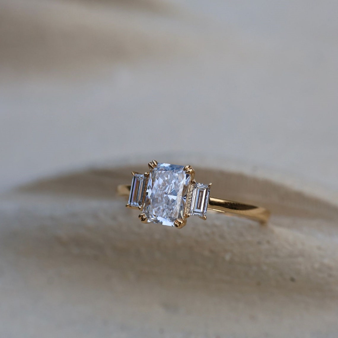 14k Solid Yellow Gold Proposal Ring 1.86 TC Elongated Radiant Cut ...