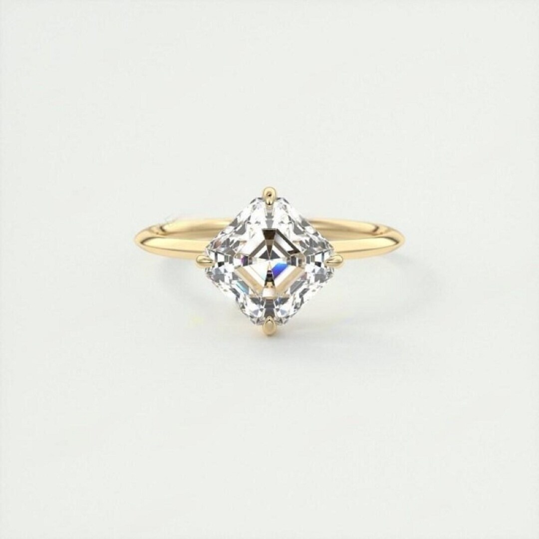 14k Solid Yellow Gold Engagement Ring NSEW Set 1.50 CT Asscher Cut ...