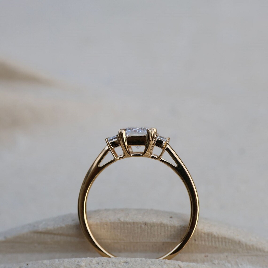 14k Solid Yellow Gold Proposal Ring 1.86 TC Elongated Radiant Cut ...