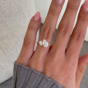 1.55 TC Double Pear Cut Two Stone Ring • You N Me Wedding Ring • 14k ...