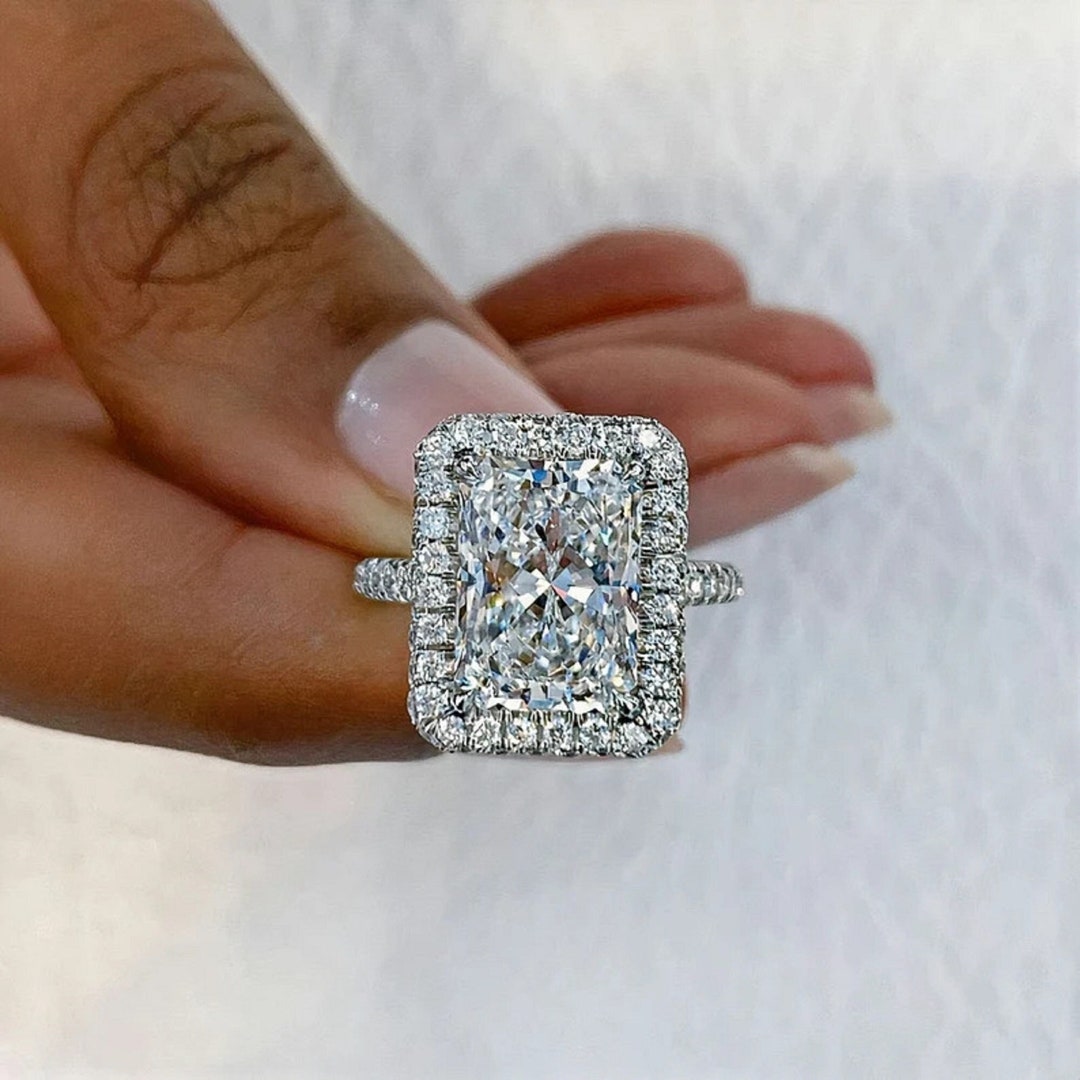 Vintage 5.70 TC Iced Out Radiant Cut Engagement Ring,elongated Radiant ...