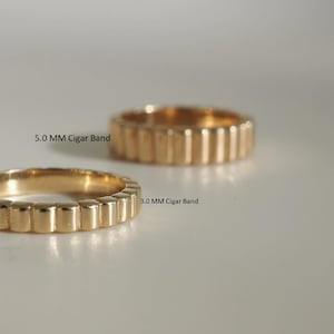 3.0/5.0 MM Wide Ribbed Cigar Band 14k Solid Yellow Gold Band Platinum ...