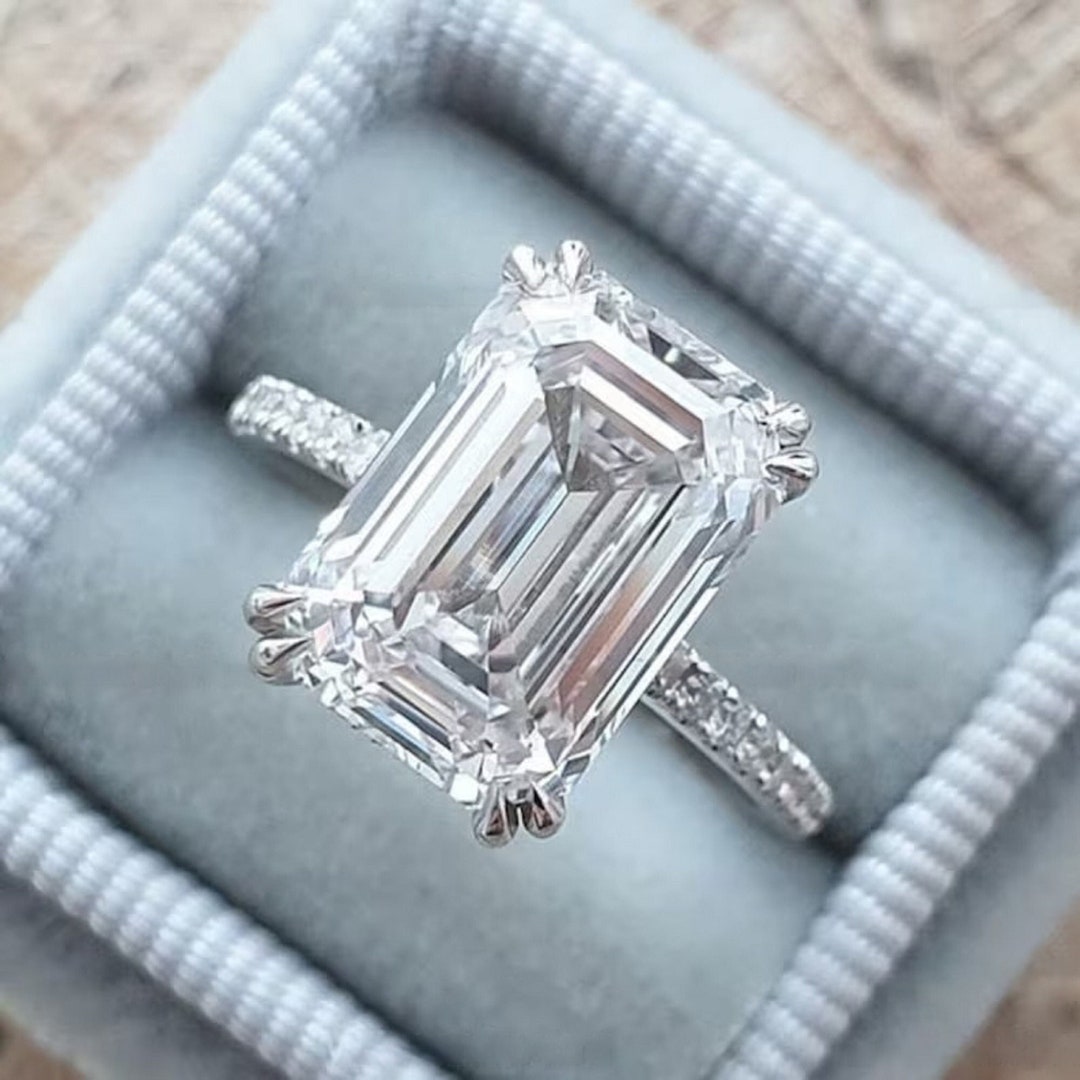 14k Solid White Gold Cocktail Ring 6.60 TC Elongated Emerald Cut ...