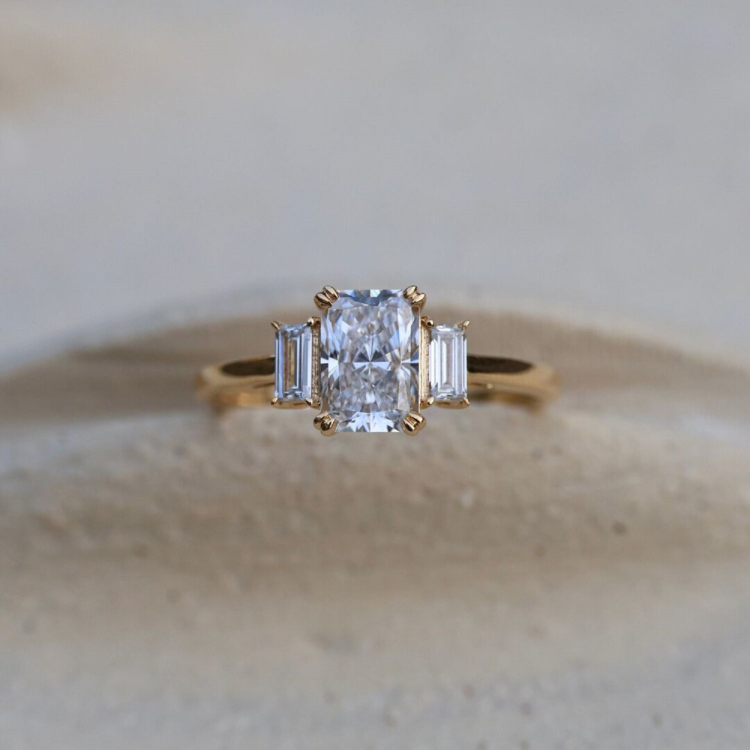 14k Solid Yellow Gold Proposal Ring 1.86 TC Elongated Radiant Cut ...