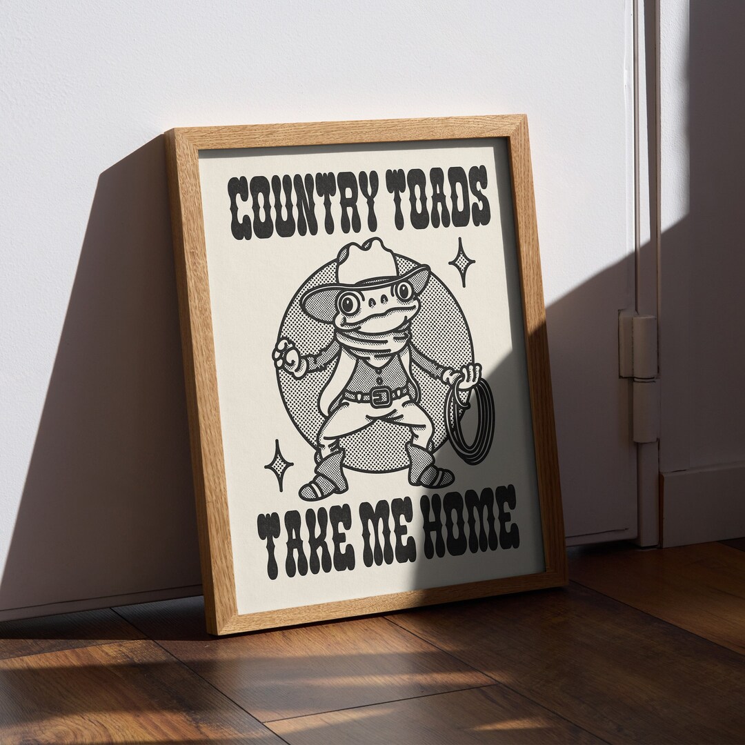 Country Toads Wall Art, Funny Cowboy Frog Poster, Retro Cartoon Print ...