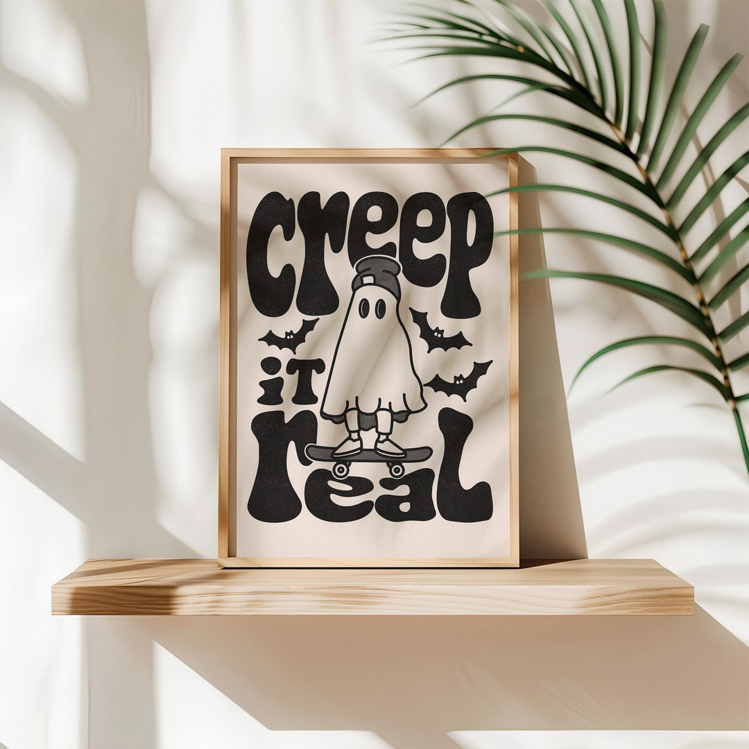 Creep It Real Wall Art, Retro Halloween Ghost Print, Skateboarding ...