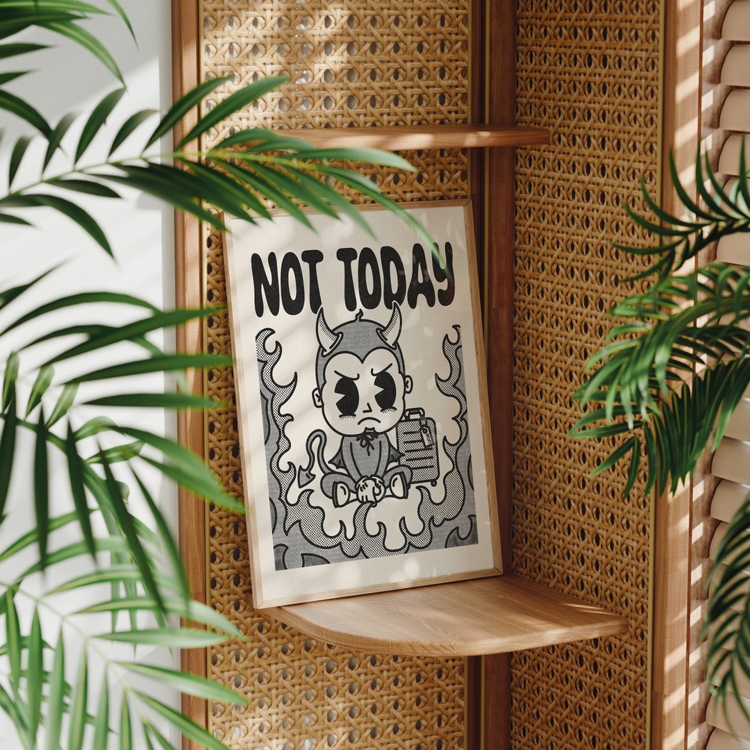 Not Today Satan Wall Art, Funny Christian Print, Retro Cartoon Poster ...